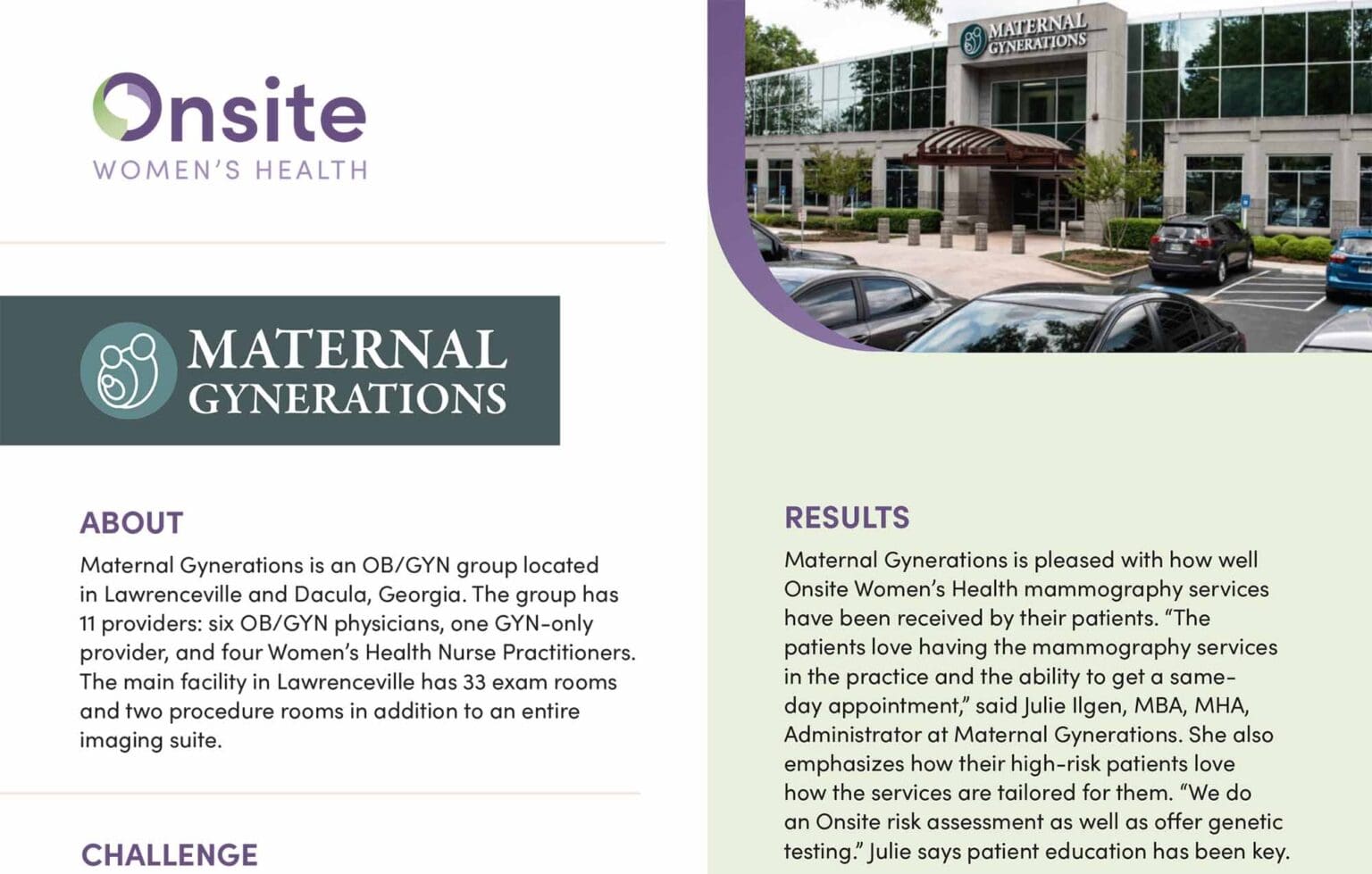 Maternal Gynerations Case Study | Onsite Women's Health